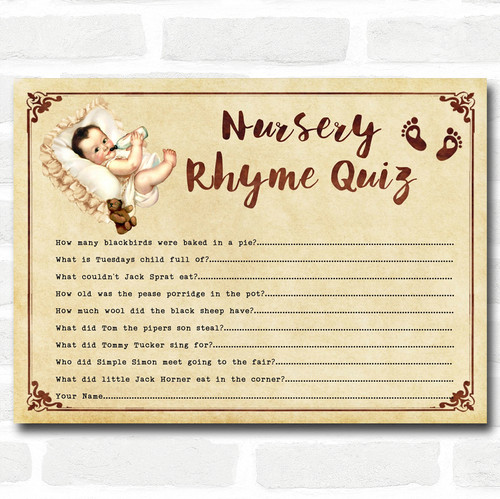 Vintage Baby Shower Games Nursery Rhyme Quiz Cards - Red Heart Print