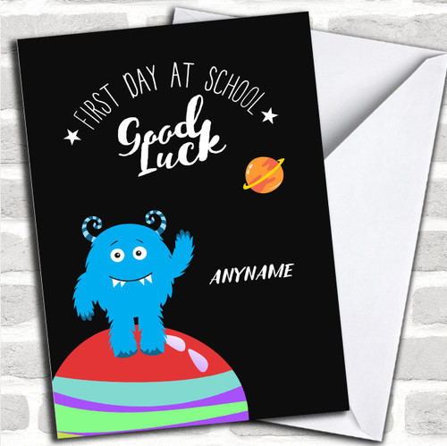 Alien Planet Personalized Good Luck Card - Red Heart Print