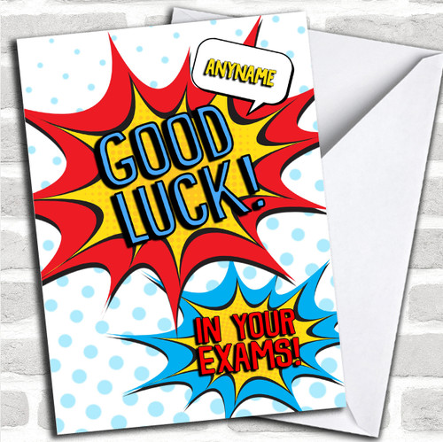 Comic Exams Personalized Good Luck Card - Red Heart Print