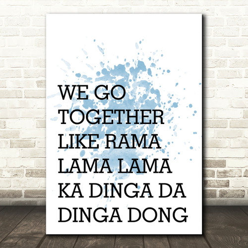 Blue Grease We Go Together Song Lyric Quote Print - Red Heart Print