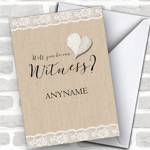 Vintage Heart Burlap Will You Be My Witness Personalized Wedding ...
