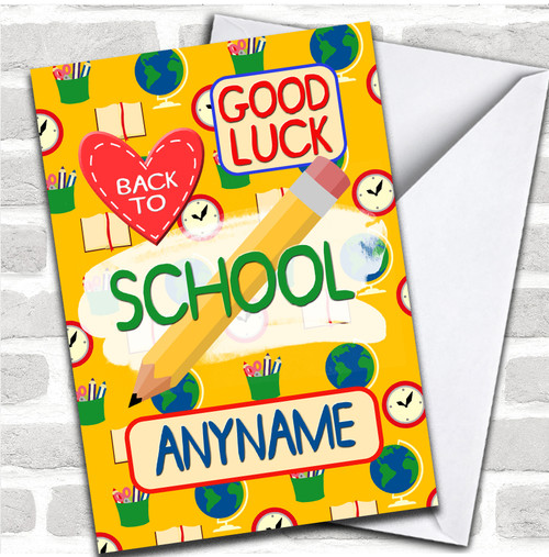 Classic School Love Heart Back To School Good Luck Personalized Card ...