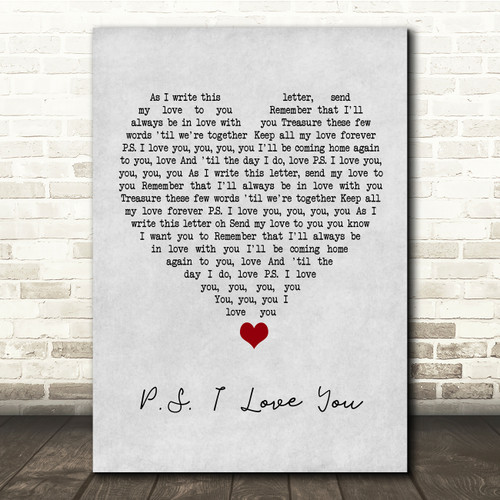 The Beatles P.S. I Love You Grey Heart Song Lyric Quote Music Poster ...