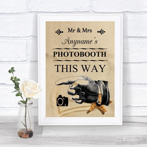 Sandy Beach Photobooth This Way Left Personalized Wedding Sign - Red ...