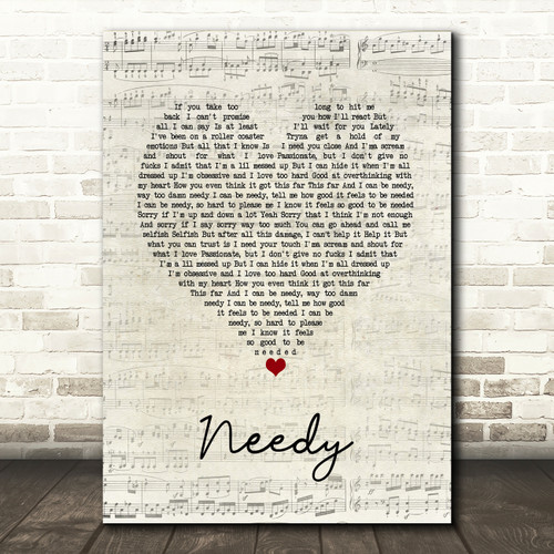 Ariana Grande Needy Script Heart Song Lyric Quote Music Poster Print ...