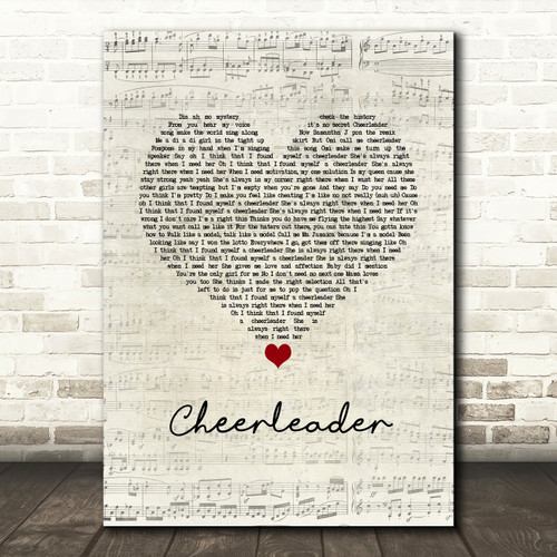 OMI Cheerleader Script Heart Song Lyric Wall Art Print - Red Heart Print
