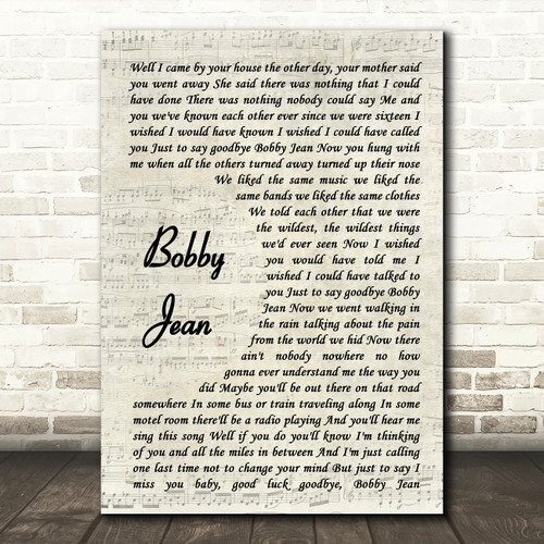 Bruce Springsteen Bobby Jean Vintage Script Song Lyric Wall Art Print ...