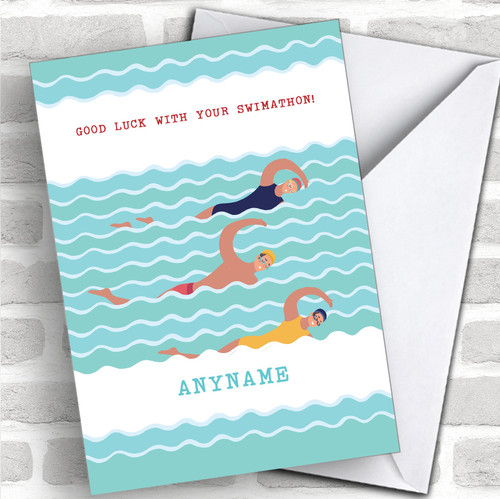 Swimathon Males Good Luck Personalized Good Luck Card - Red Heart Print