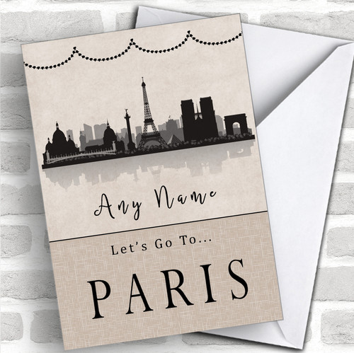 Surprise Let's Go To Paris Personalized Greetings Card - Red Heart Print