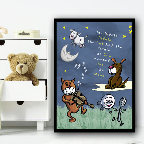 Hey Diddle Diddle Nursery Rhyme Children's Nursery Bedroom Wall Art ...