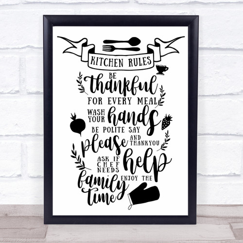 Kitchen Rules Quote Typogrophy Wall Art Print - Red Heart Print