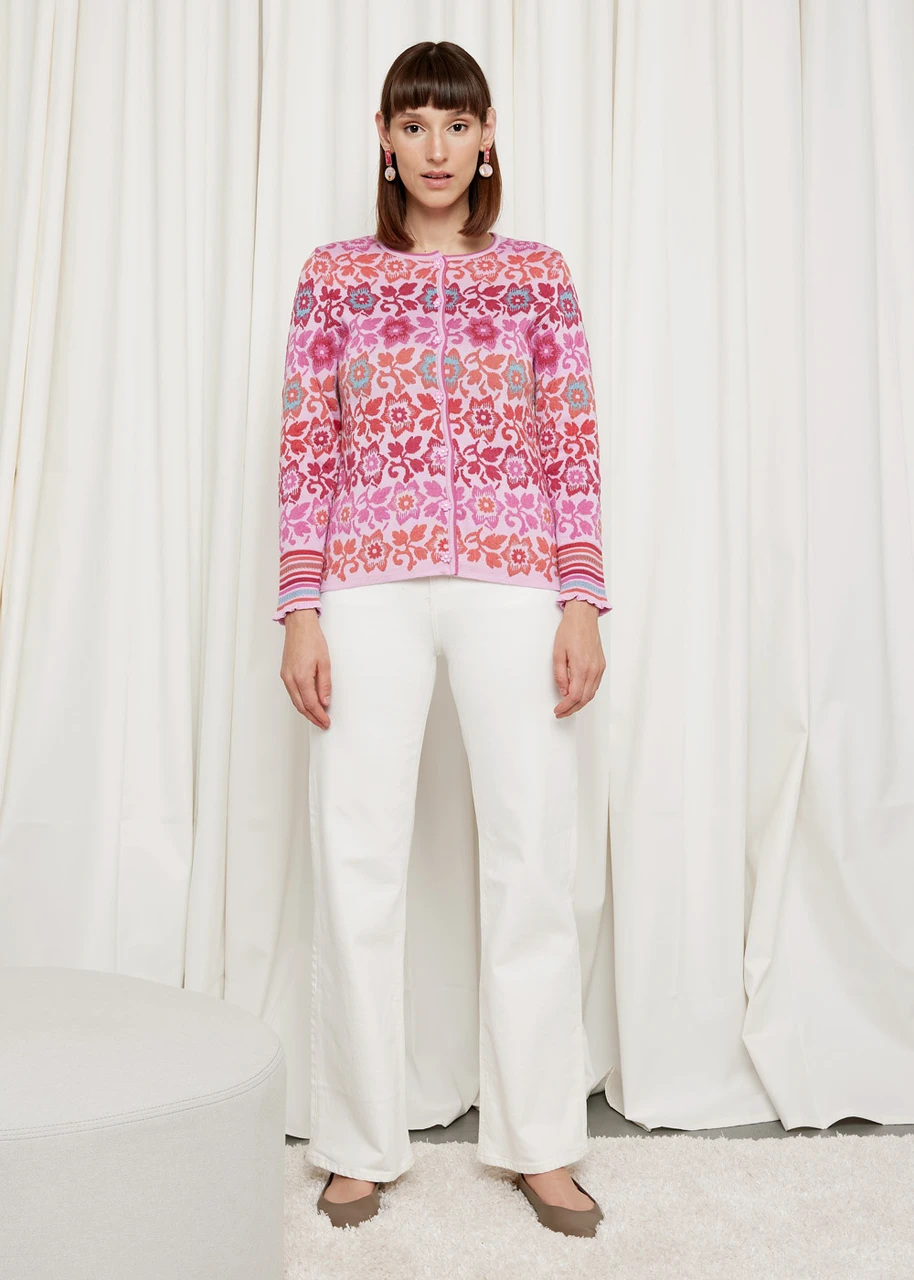 Oleana - Flower & Flounce Cardigan: Light Pink, 343-V | The Nordic Shop