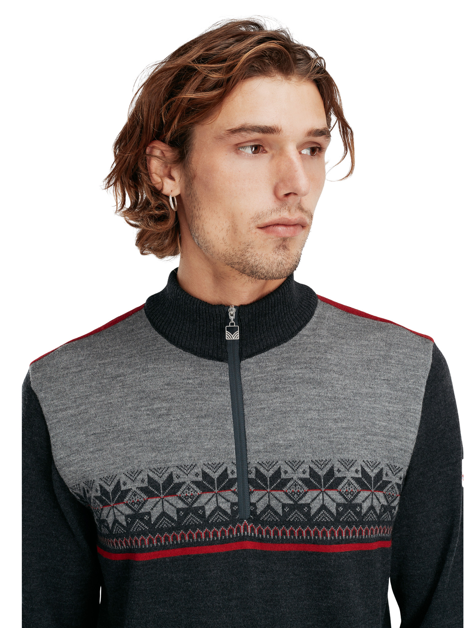 Dale of Norway Liberg Men's 1/4 zip Sweater, Dark Charcoal/Smoke/Red ...