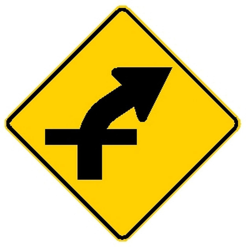 W1-10AL Curve with Cross Intersection Sign