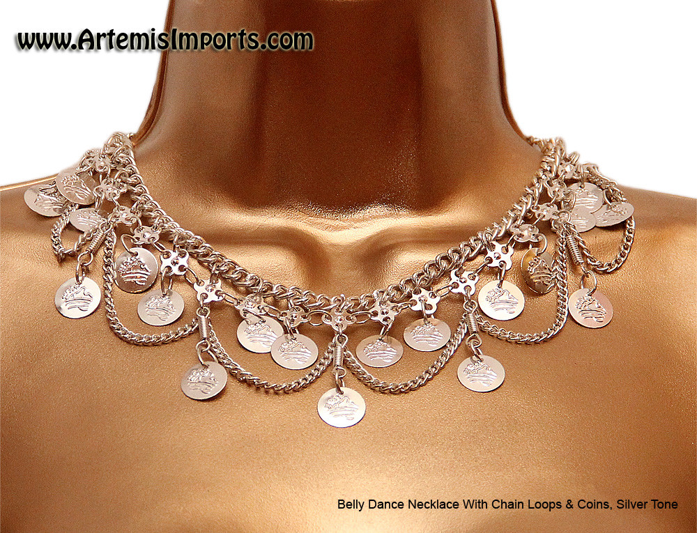 Belly Dance Necklace With Chain Loops & Coins - Silver - Artemis ...