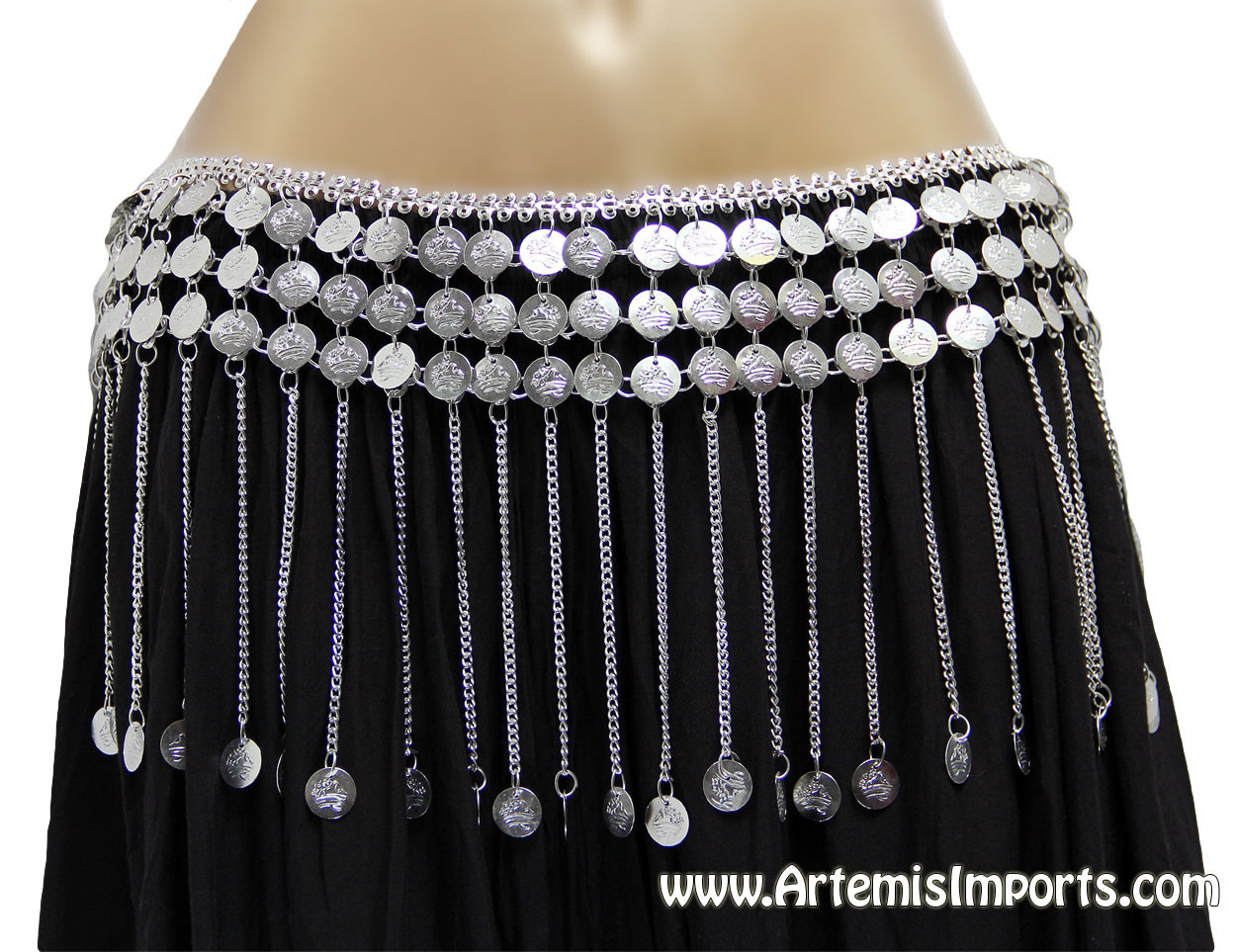 Belly Dance Coin Belt with Chain and Coin Fringe - Gold or Silver ...