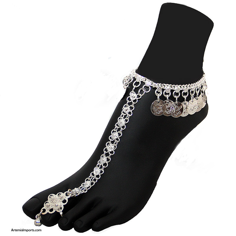 Belly Dance Slave Anklet with Coins and One Toe Ring - Gold or Silver ...