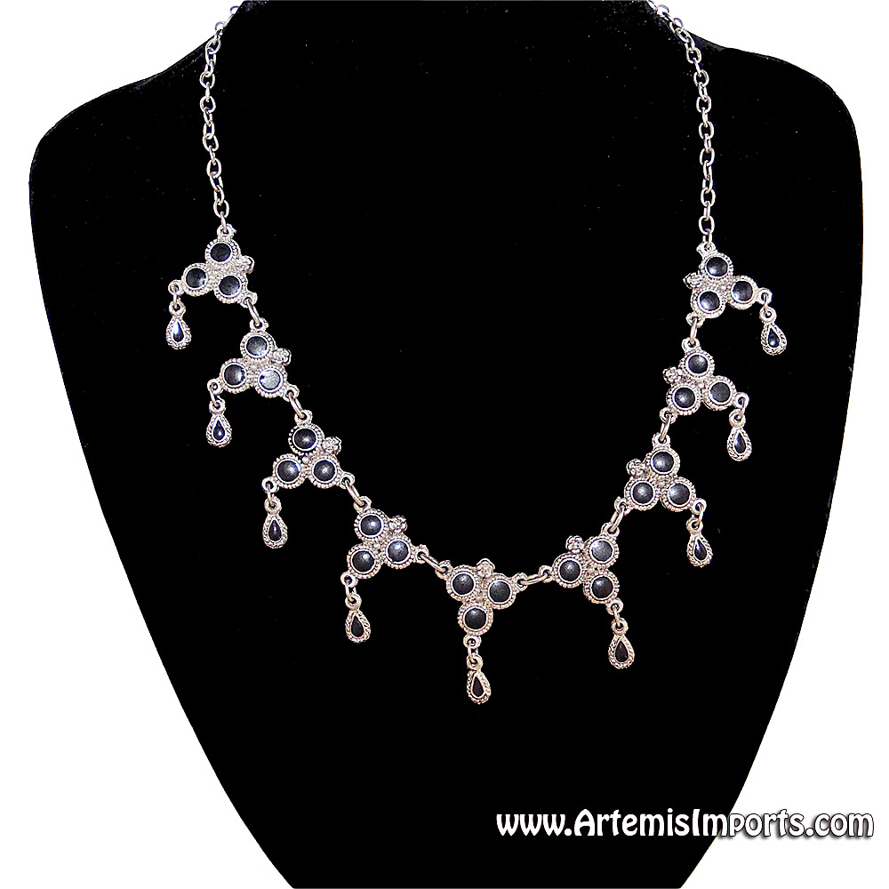 Silver Tone "Antique Look" and Black Enamel Necklace - Artemis Imports ...