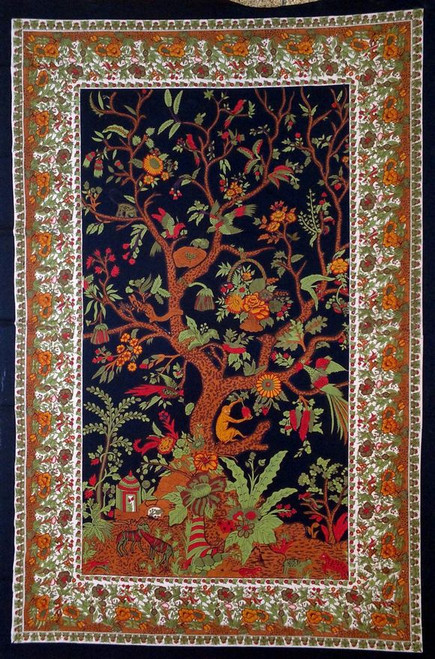 Vertical Tree of Life Tapestry on Black Backbround - Artemis Imports Belly Dance Store