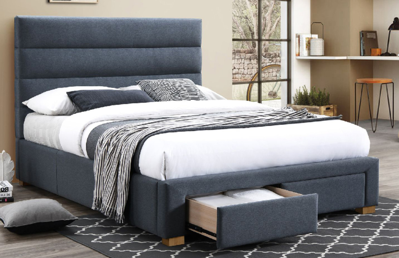 Grey upholstered double bed frame store