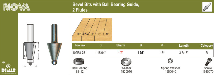 Dimar DIM-102R8-75 15 Degree Chamfer Bit - Atlas-Machinery
