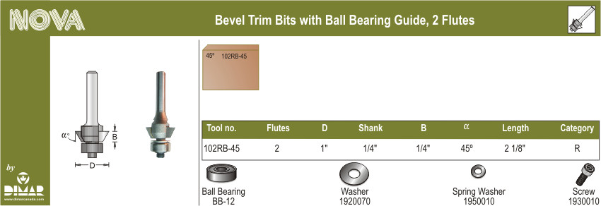 Dimar DIM-102RB-45 Bevel Trim Bit 1/4-1/4 45 Degree - Atlas-Machinery