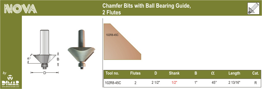 Dimar DIM-102R8-45C Chamfer Bit 1/2-1 1/16 45 Degree - Atlas-Machinery