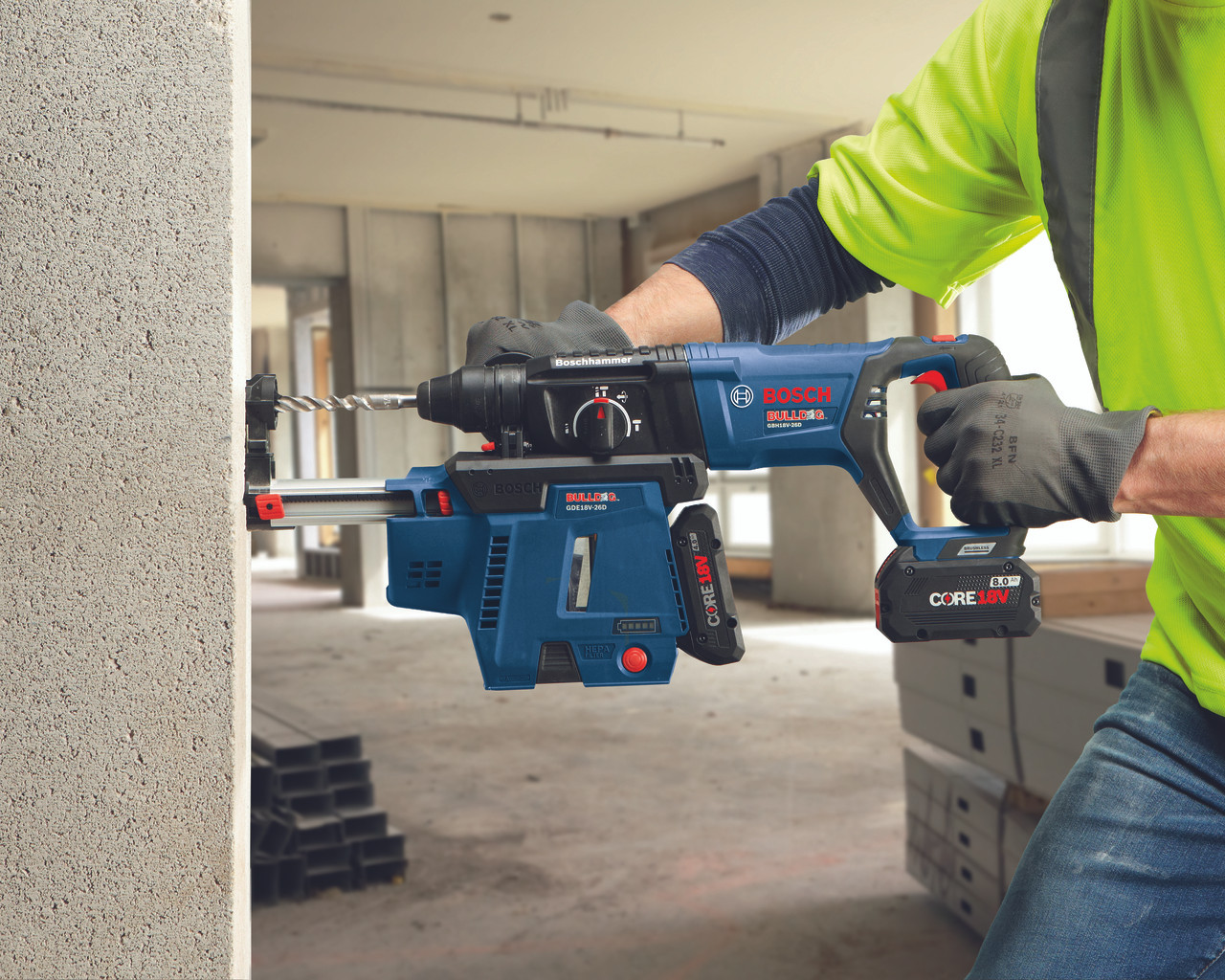 Bosch BOS-GBH18V-26DK24 18V EC Brushless SDS-plus Bulldog 1in Rotary Hammer 2x CORE18V 8.0Ah ...