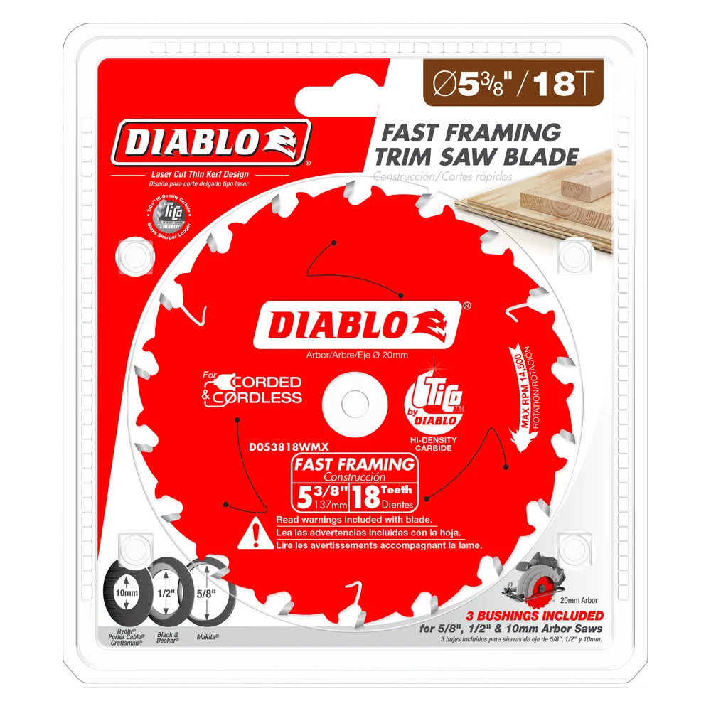 Diablo FRE-D053818WMX 5-3/8in X 18 Tooth Fast Framing Saw Blade - Atlas ...