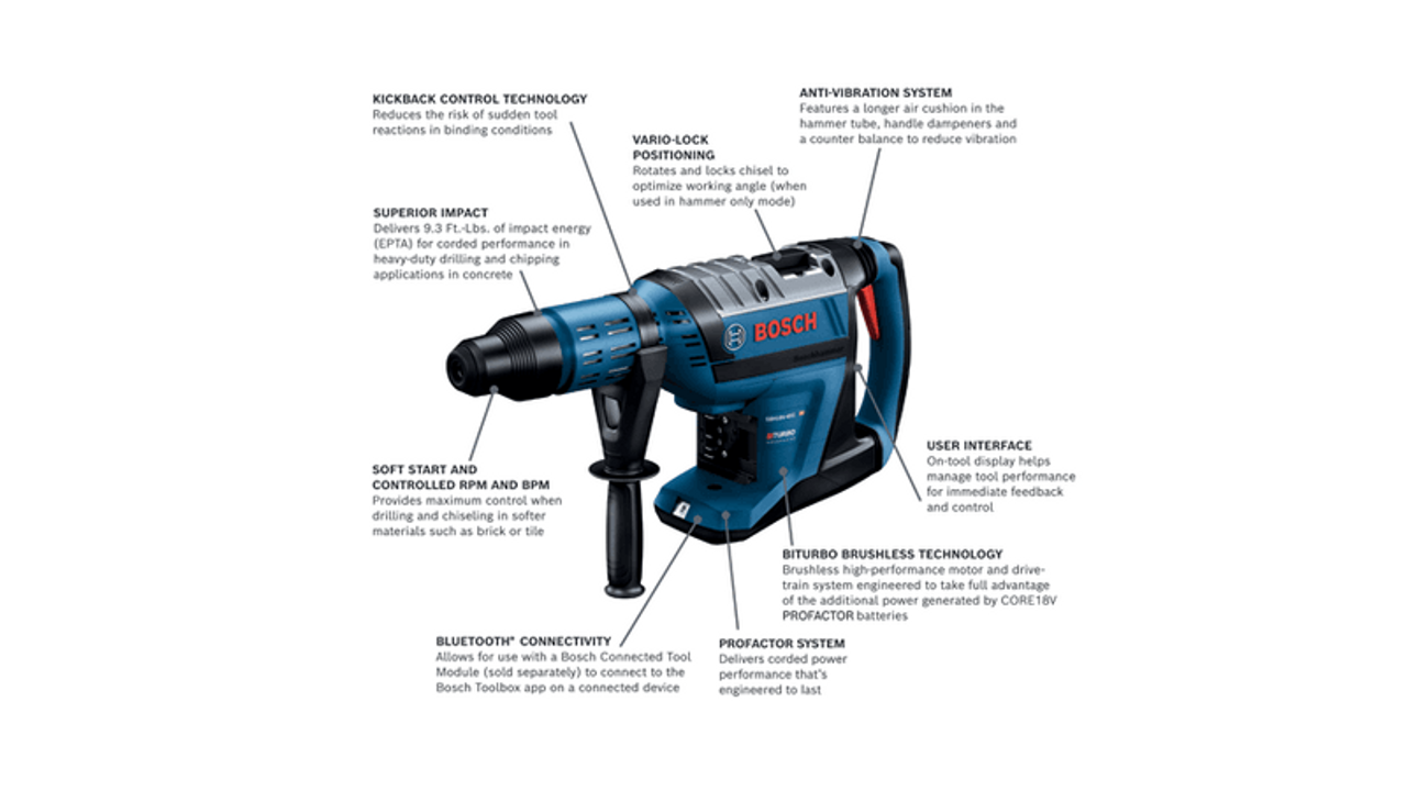 Bosch BOS-GBH18V-45CK PROFACTOR 18V Hitman Connected-Ready SDS-Max 1-7/8in Rotary Hammer Bare ...