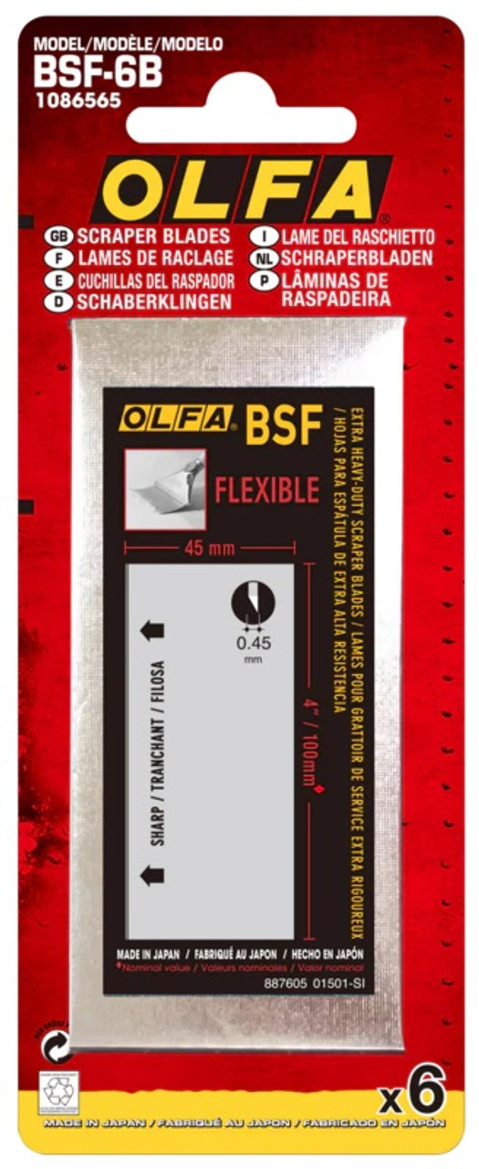 Olfa Blades OLFA-BSF-6B 100mm BSF-6B Flexible Dual-Edge Scraper Blade (6pk) - Atlas-Machinery