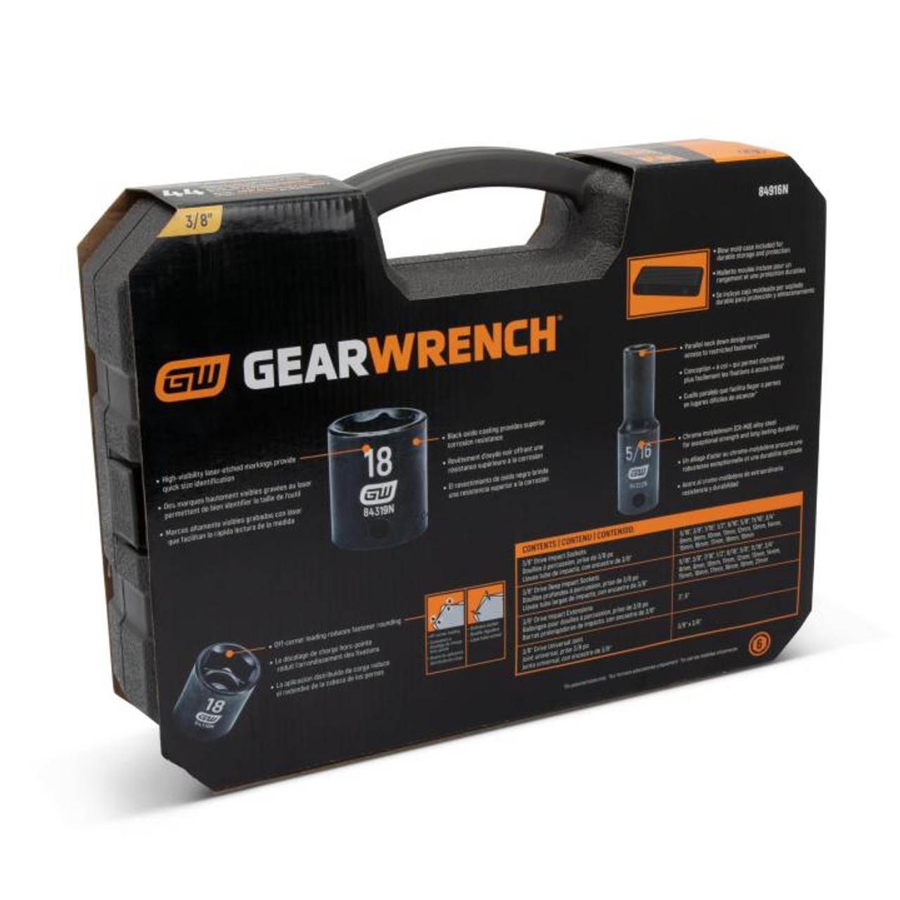 GEARWRENCH GW-84916N 3/8in Drive 6 Point Standard And Deep Impact SAE/Metric Socket Set 44 ...