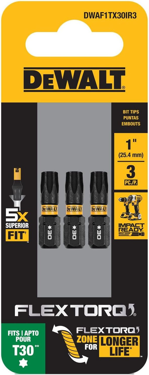 DEWALT DEW-DWAF1TX30IR3 Flextorq 1in T30 Screwdriver Bits - Atlas-Machinery