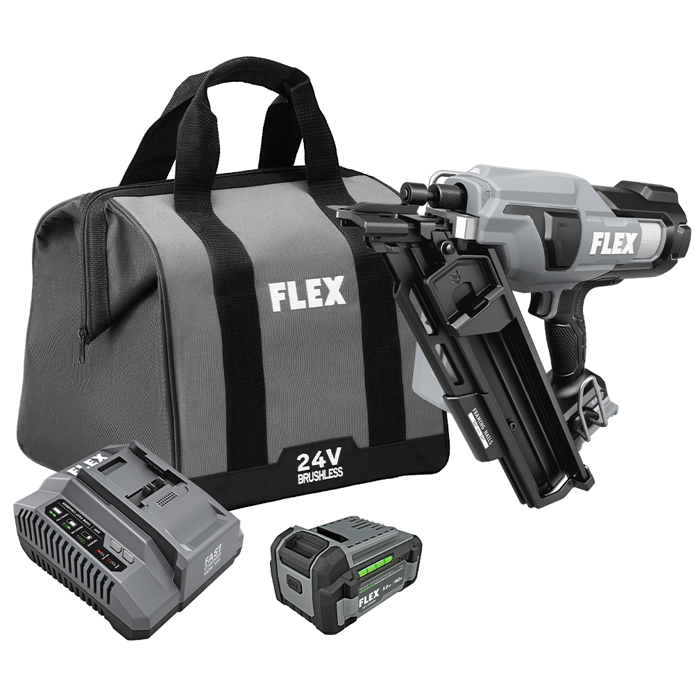 FLEX FL-FX4351B-1C 24V 30deg Framing Nailer 5.0Ah Kit - Atlas-Machinery