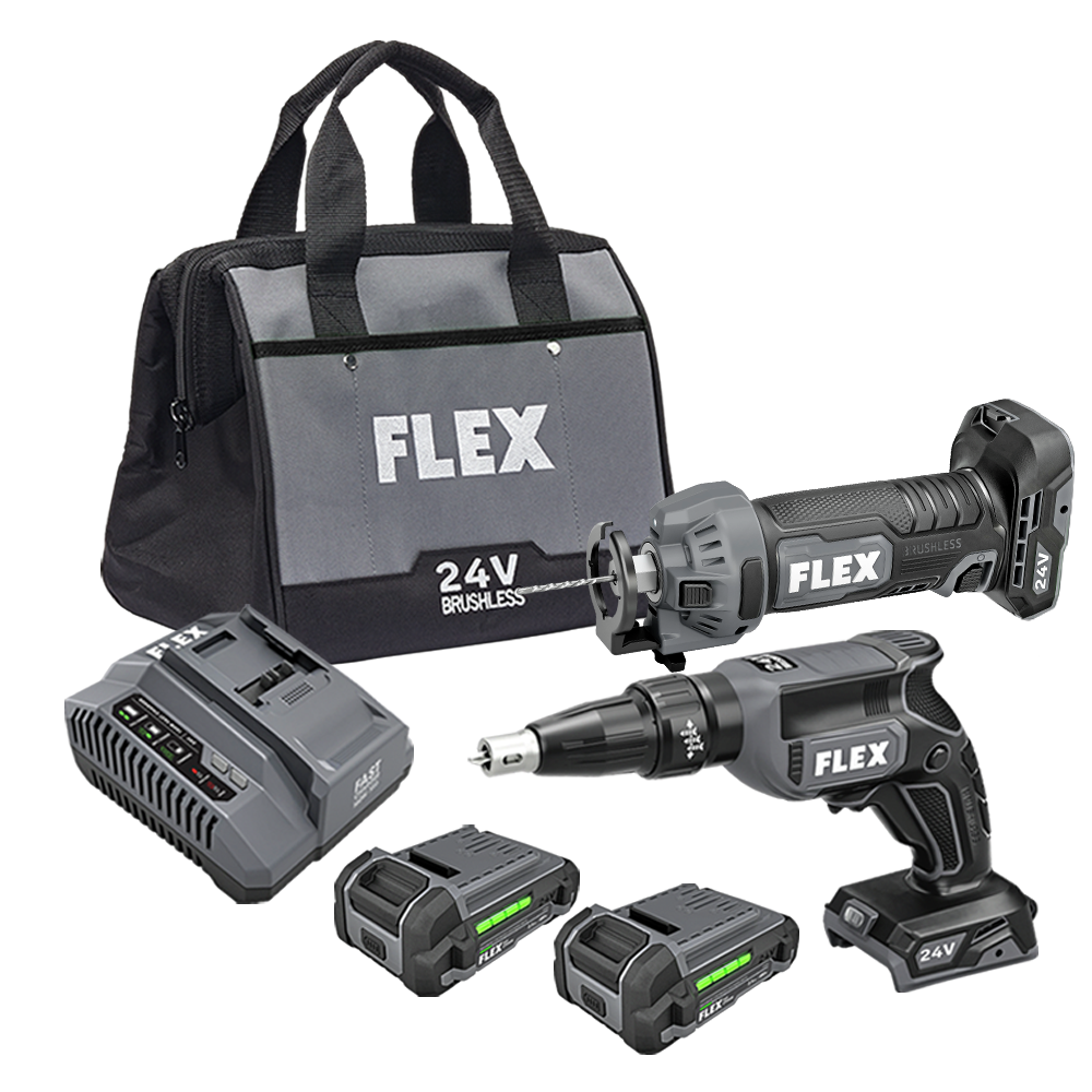 FLEX FL-FXM203-2AA 24V Brushless Drywall Screw Gun & Cutout Tool 2-Tool ...