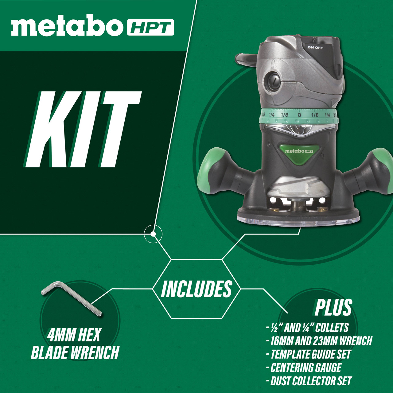 Metabo HPT HPT-M12VCM 2-1/4in Peak HP Variable Speed Fixed Base Router ...