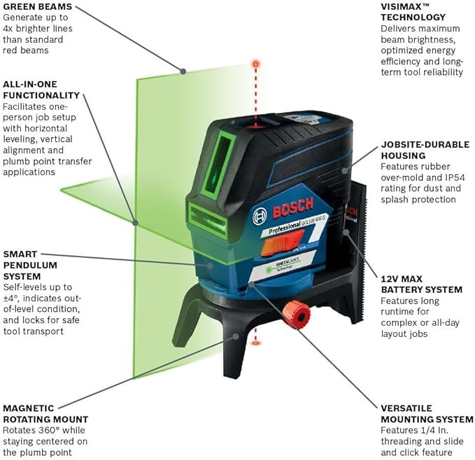 Bosch BOS-GCL100-80CG 12V Max Connected Green-Beam Cross-Line Laser ...