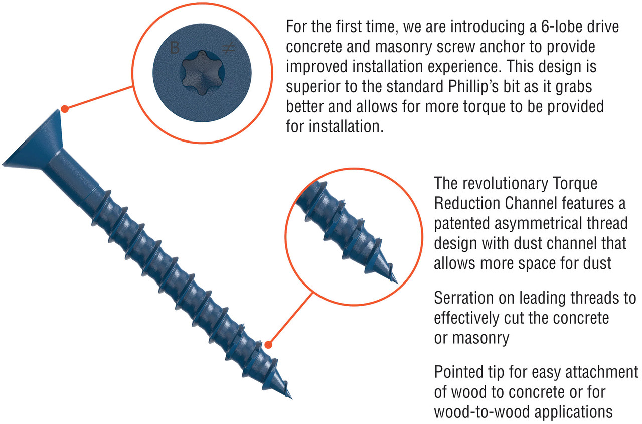 Simpson SIM-TNT25FLATTXX Titen Turbo Concrete And Masonry Screw Anchor ...