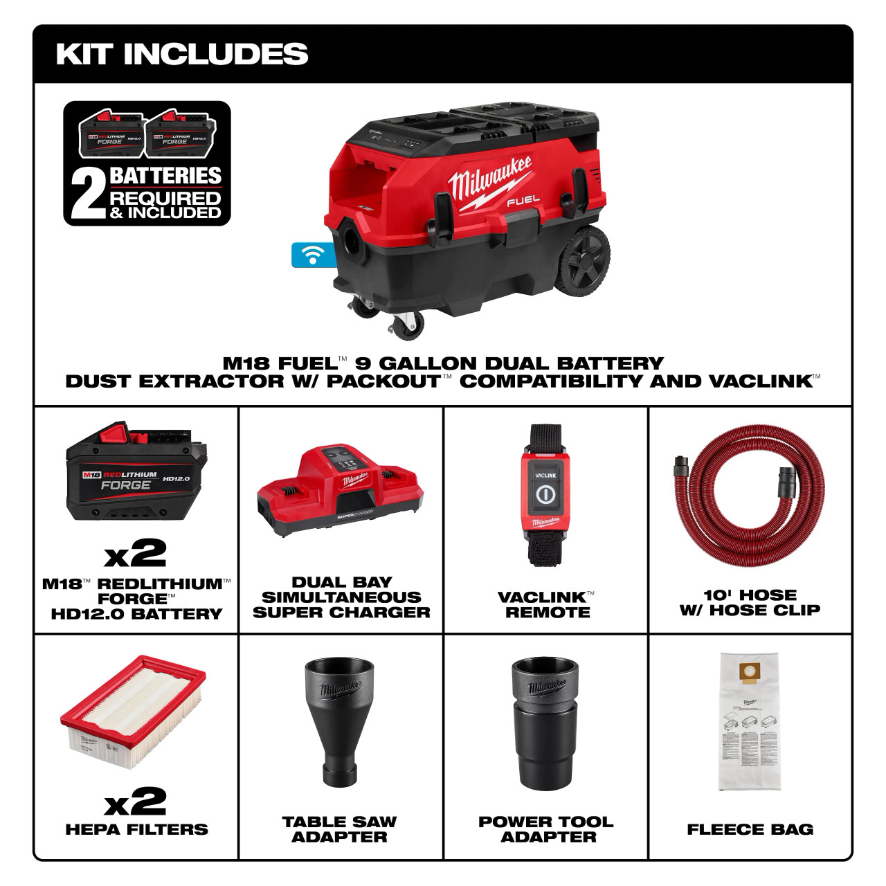 Milwaukee MIL-0888-22HD M18 FUEL PACKOUT 9 Gallon Dual-Battery Dust ...