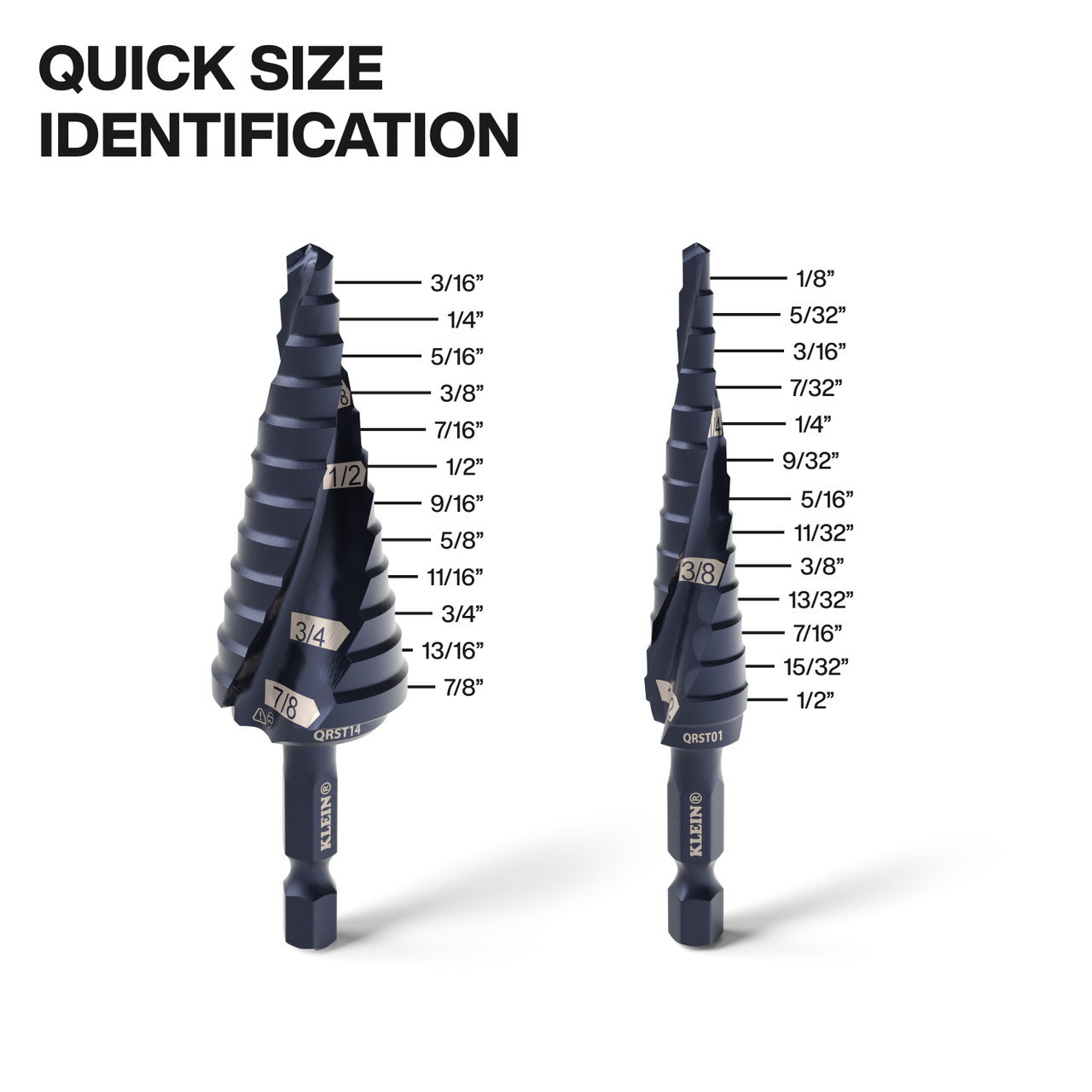Klein Tools KLE-QRST2S Step Drill Bit Set, Quick-Release, Double Fluted ...