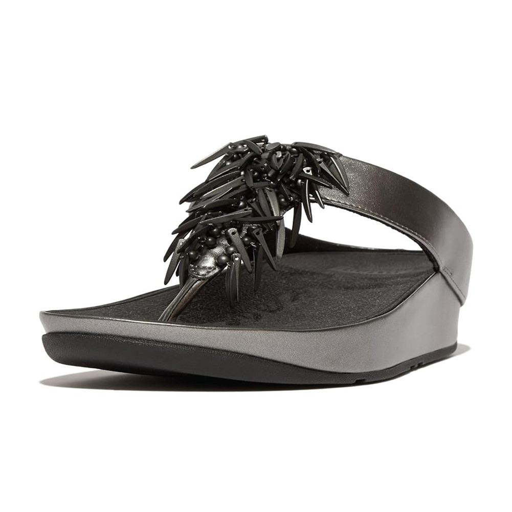 Fitflop Women's Rumba Beaded Metallic Toe-Post Sandal - Silver ...