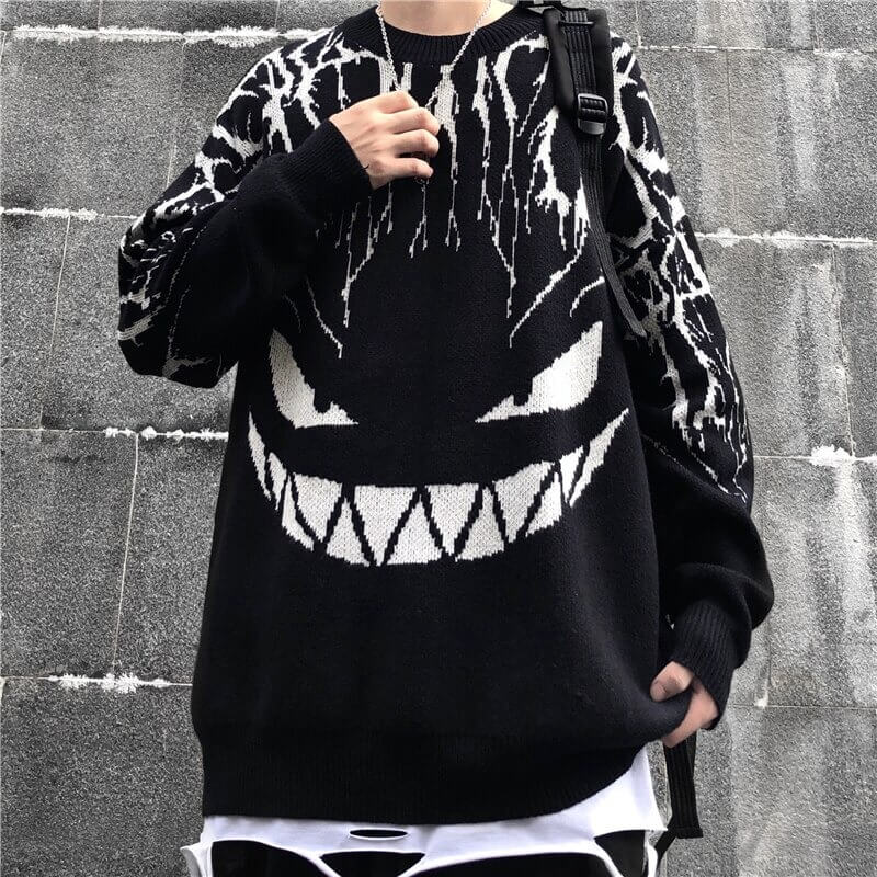 Evil Smi̇le Oversize Sweater - Cosmique Studio