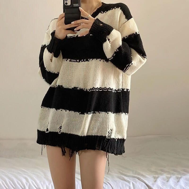 Gothic Distressed Knit Jumper - Cosmique Studio