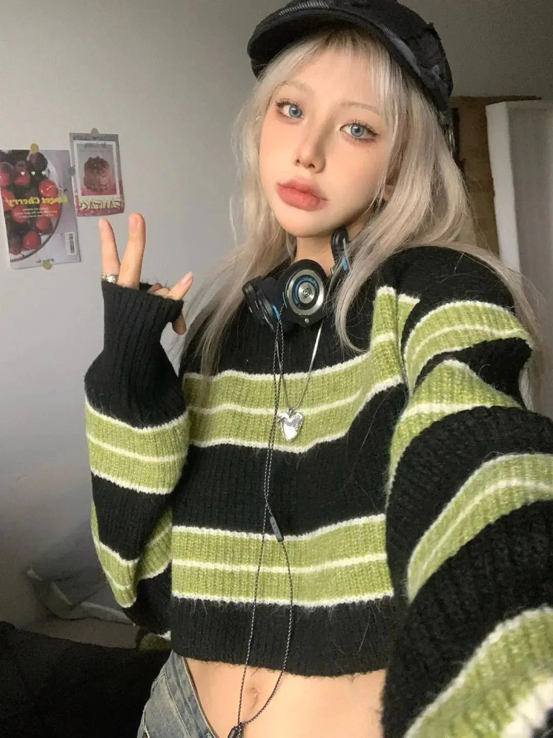 Grunge Striped Knitted Crop Sweater - Cosmique Studio