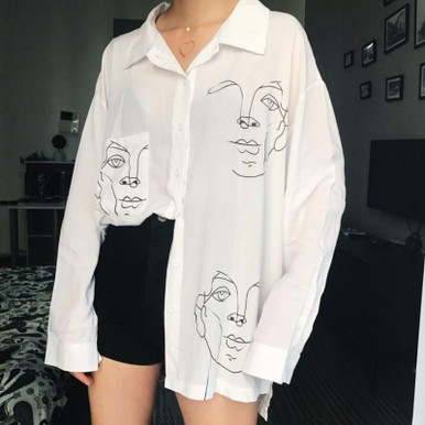 Line Art Face Blouse - Cosmique Studio Aesthetic Clothing