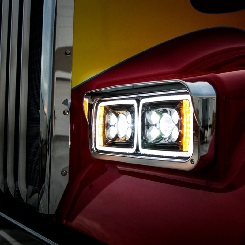 Kenworth T600 T800 W900 Blackout LED Projection Headlight With LED Turn ...