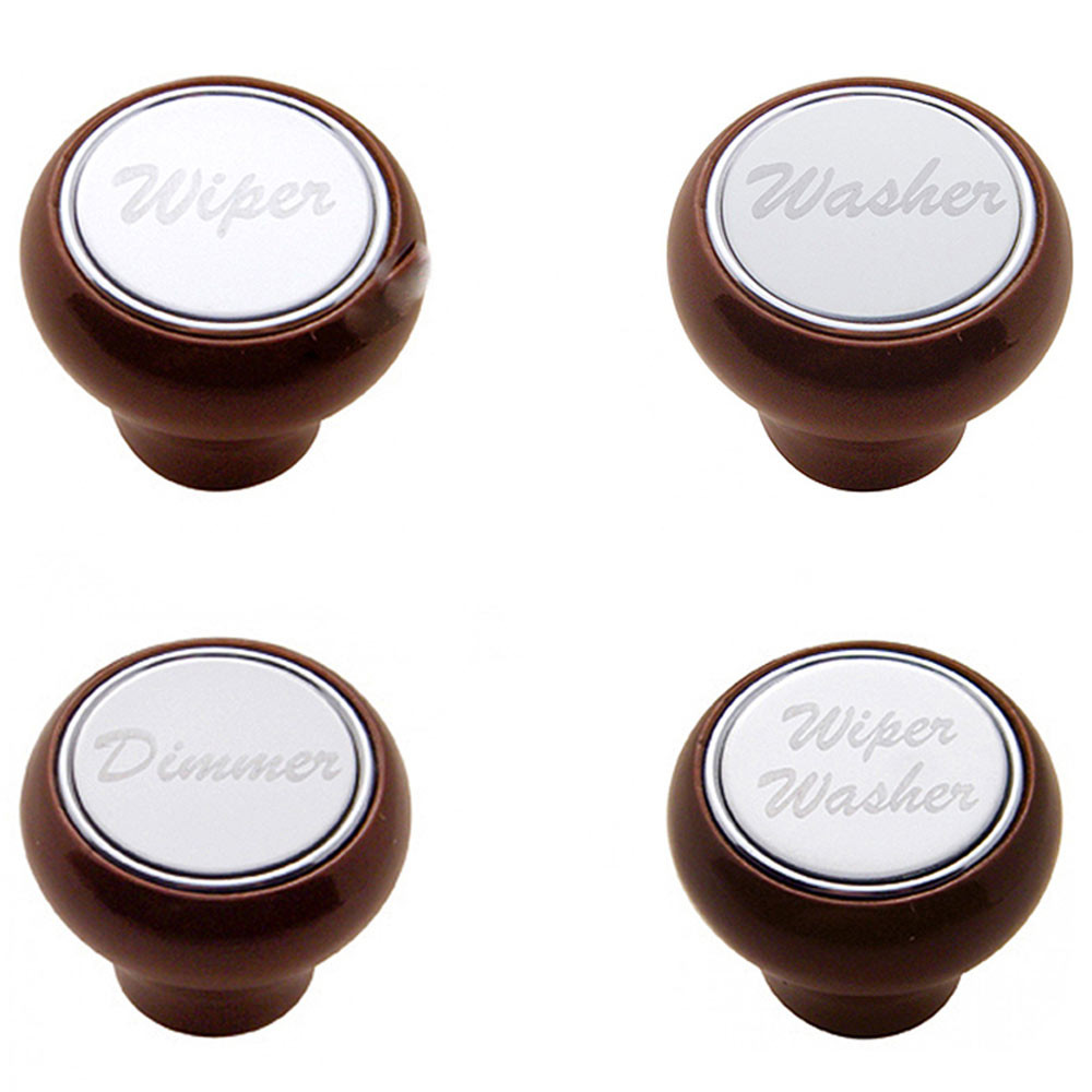 Wood Deluxe Dash Knob With Stainless Plaque - Raney's Truck Parts
