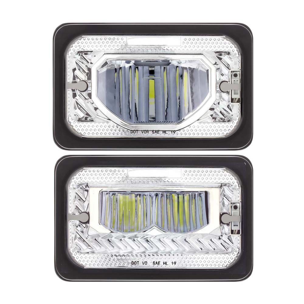 Power LED 4" x 6" Rectangular Chrome Heated Glass Lens Headlight ...
