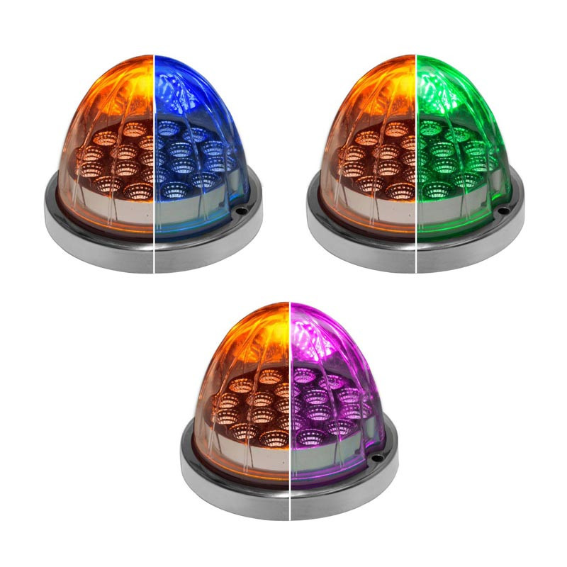 2" Round Dual Revolution Red & Blue LED Marker Light - Raney's Truck Parts