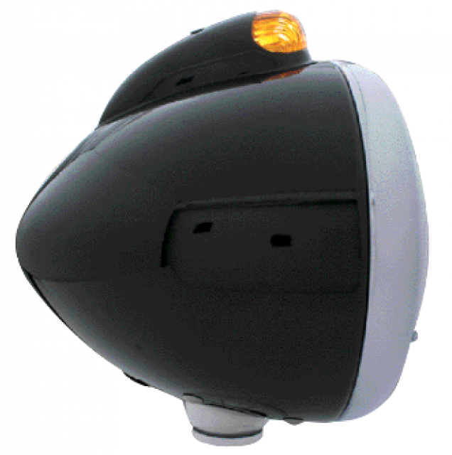 Black Guide Headlight H4 Bulb w/ Amber LED - Driver & Passenger - Raney ...